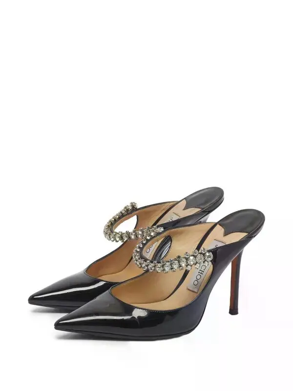 JIMMY CHOO Patent Leather Crystal Embellished Stiletto Mules - Black