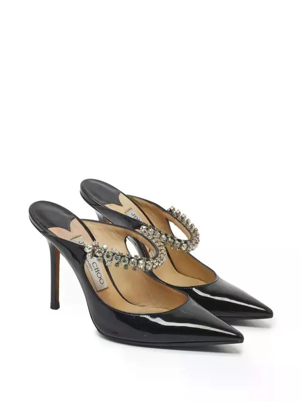JIMMY CHOO Patent Leather Crystal Embellished Stiletto Mules