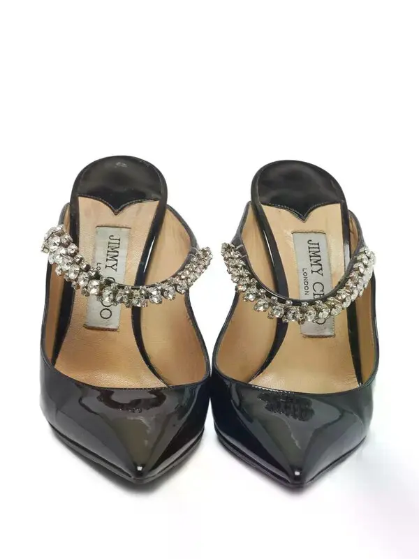JIMMY CHOO Patent Leather Crystal Embellished Stiletto Mules