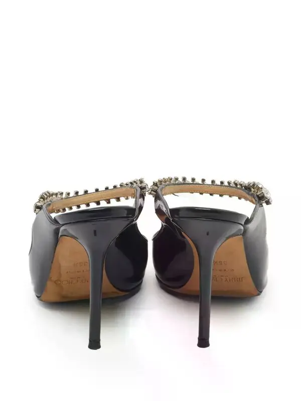 JIMMY CHOO Patent Leather Crystal Embellished Stiletto Mules