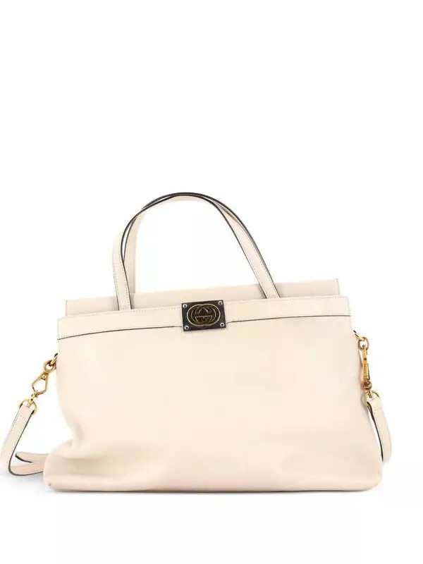 Gucci Leather Top Handle Tote - Neutrals