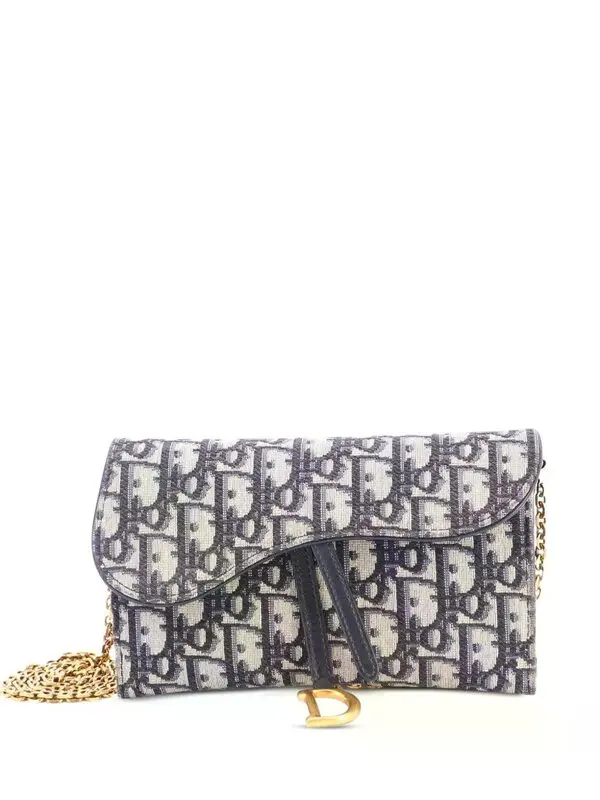 Dior Saddle Chain Wallet Oblique Canvas Crossbody Bag - Blue