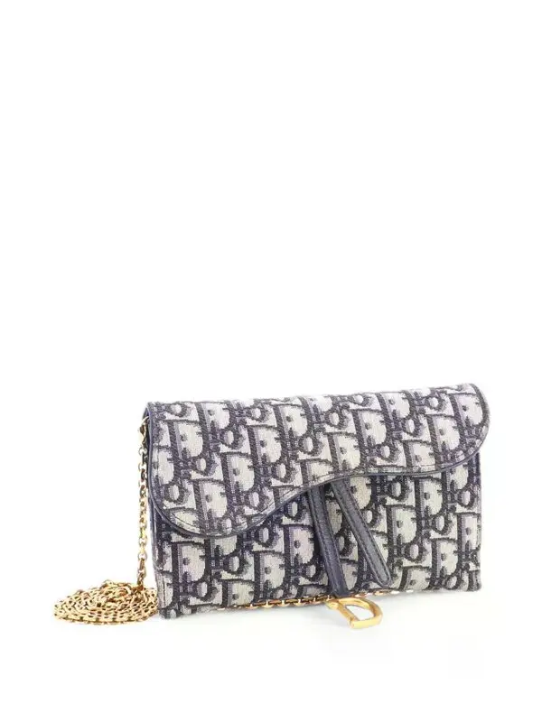Dior Saddle Chain Wallet Oblique Canvas Crossbody Bag - Blue