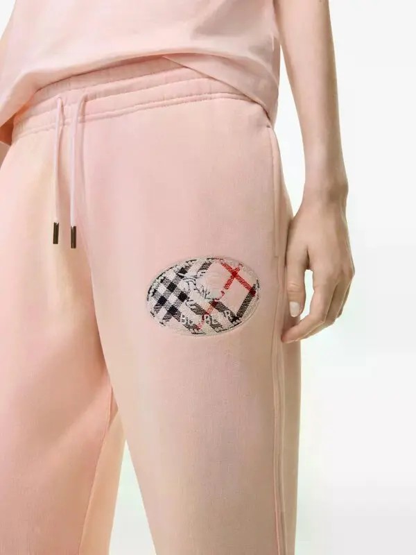 Burberry Check Knight Stamp Cotton Track Pants - Pink