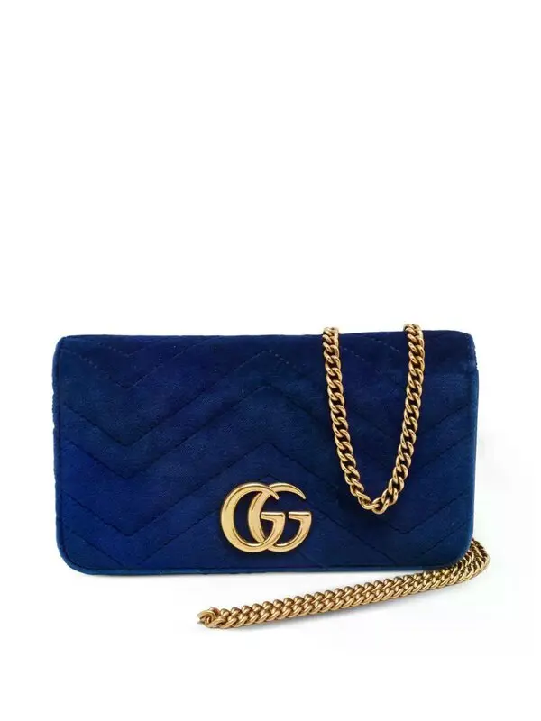 Gucci Marmont Chevron Quilted Shoulder Bag - Blue