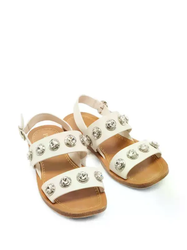 Prada Crystal Embellished Leather Slingback Flat Sandals