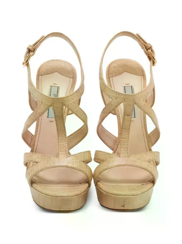 Prada Croc-embossed Platform Sandals