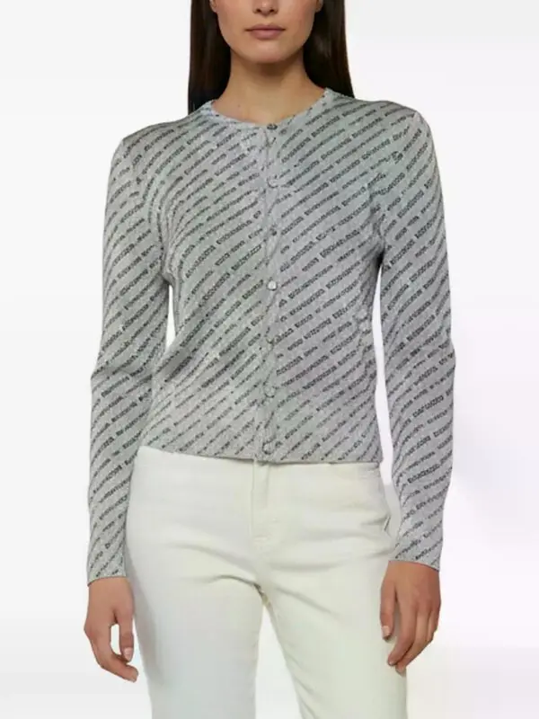 Balenciaga All-over Logo Print Button-up Cardigan - Grey