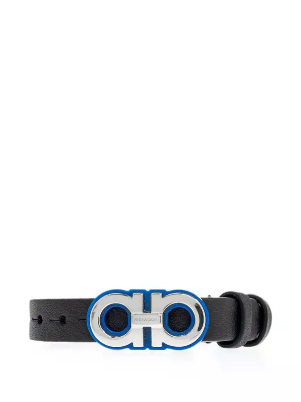 FERRAGAMO Gancini Buckle Calf Leather Bracelet - Black
