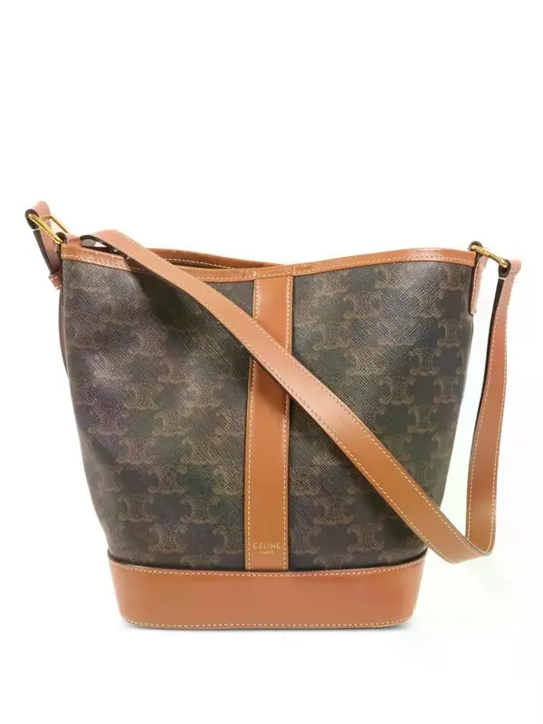 Celine Small Triomphe Bucket Bag In Triomphe Canvas - Brown