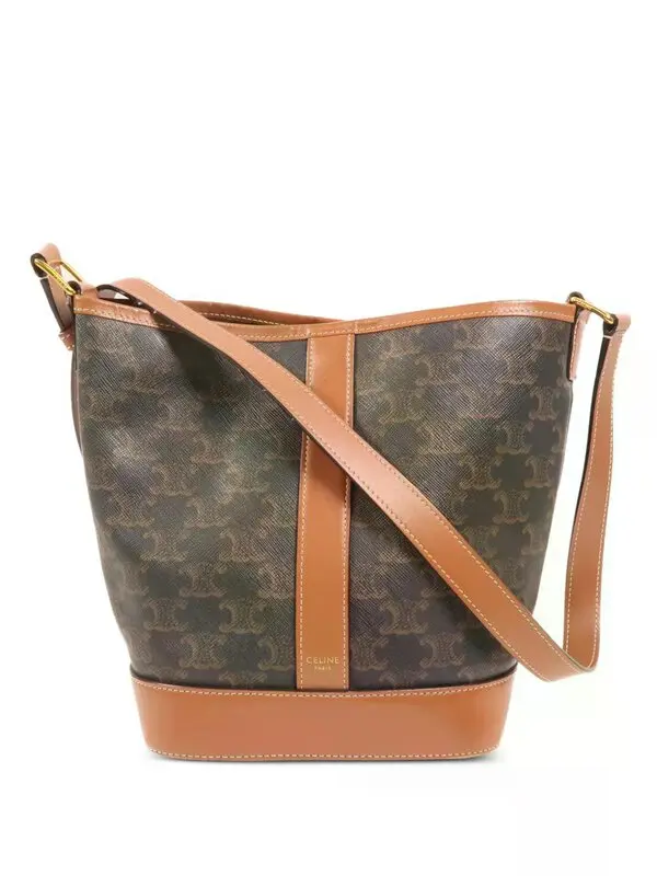 Celine Small Triomphe Bucket Bag In Triomphe Canvas - Brown