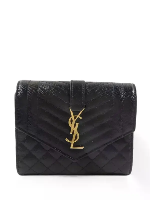 Saint Laurent Cassandre Matelassé Tri-fold Leather Wallet - Black