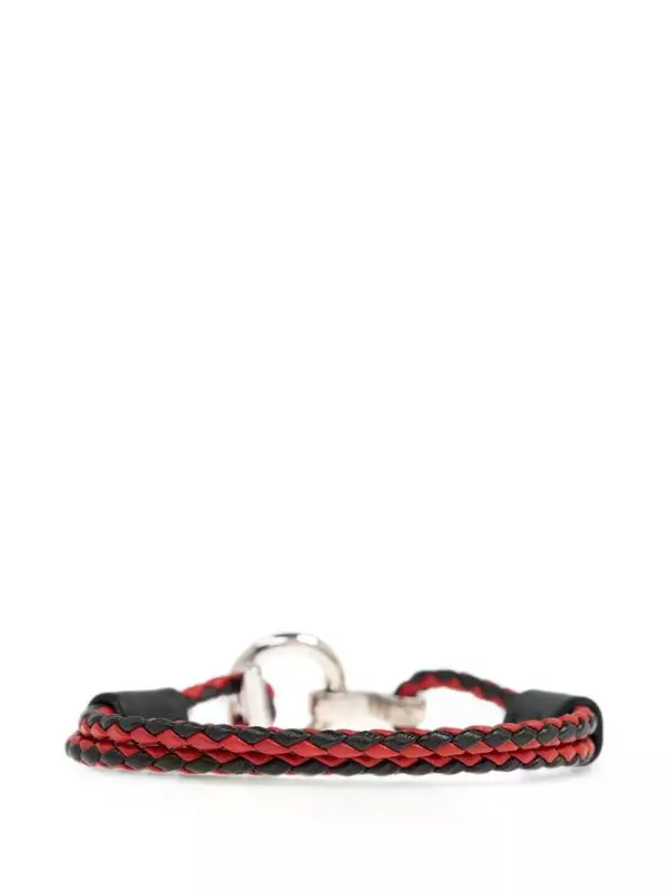 FERRAGAMO Gancini Braided Calf Leather Bracelet - Silver
