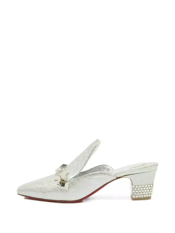 CHRISTIAN LOUBOUTIN Tone Embellished Leather Mules - Silver