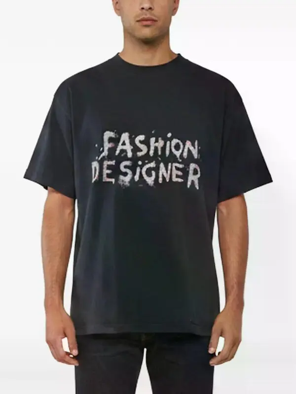 Balenciaga Slogan Print Crewneck T-shirt - Black