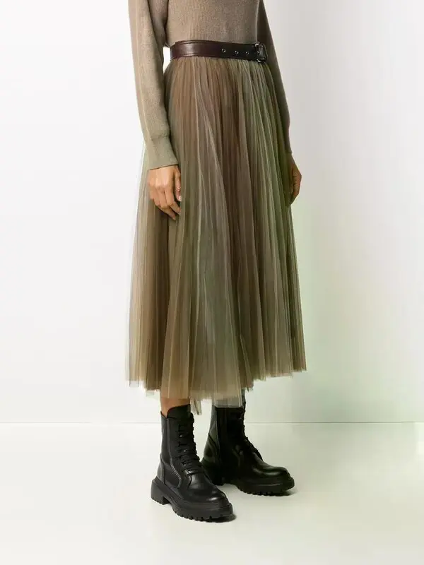 Brunello Cucinelli Pleated Tulle Overlay Skirt