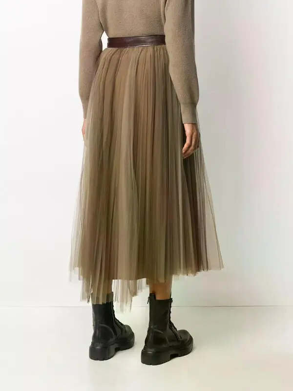 Brunello Cucinelli Pleated Tulle Overlay Skirt