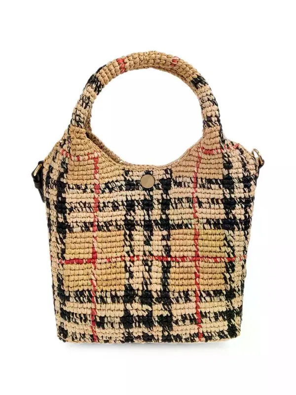 Burberry Mini Margate Check Raffia Tote Bag
