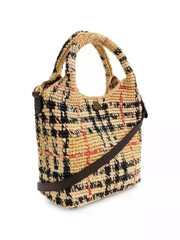 Burberry Mini Margate Check Raffia Tote Bag