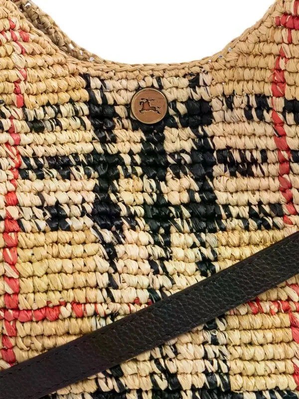 Burberry Mini Margate Check Raffia Tote Bag