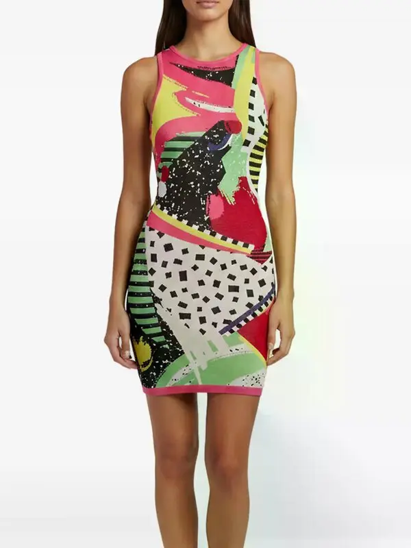 Balmain Abstract Print Sleeveless Mini Dress - Pink