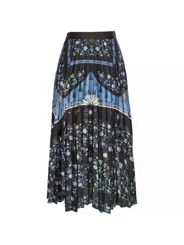 Sandro Floral Print Pleated Midi Skirt
