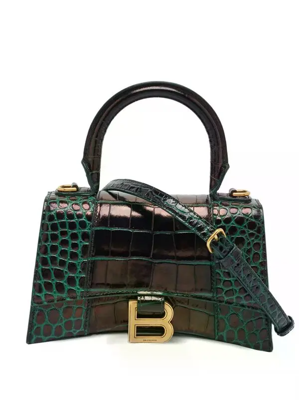 Balenciaga Xs Hourglass Croc-embossed Tote Bag - Green