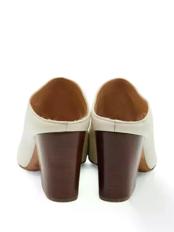 SERGIO ROSSI Beige Leather Peep-toe Block Heel Mules