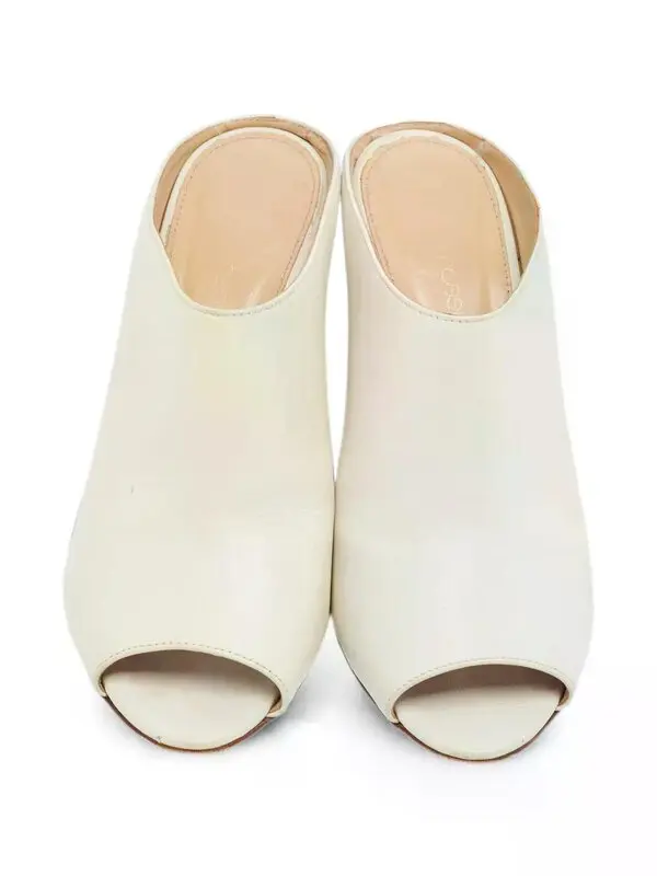 SERGIO ROSSI Beige Leather Peep-toe Block Heel Mules
