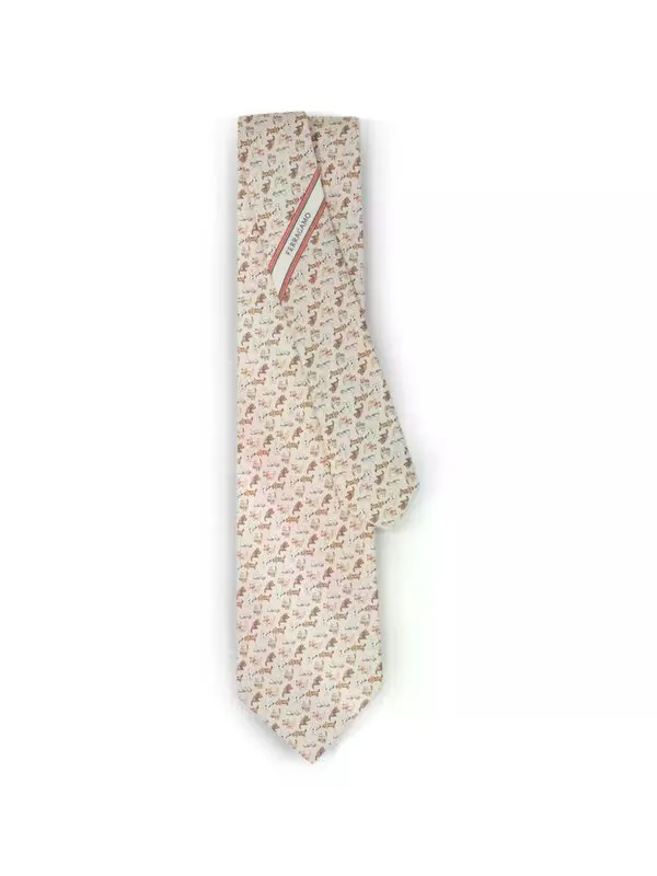 FERRAGAMO Printed Silk Neck Tie - Neutrals