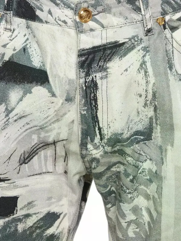 Versace Abstract Brushstroke Print Straight-leg Jeans - White
