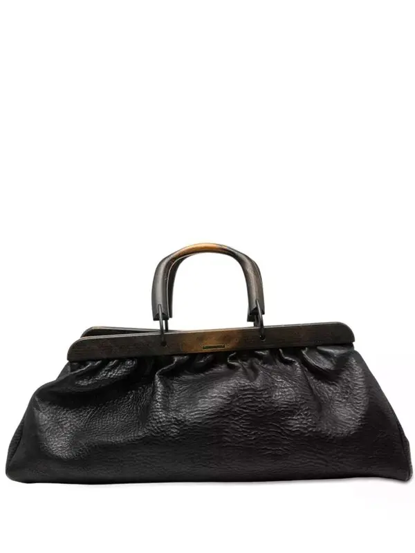 Gucci Calfskin Wood Frame Handbag - Black