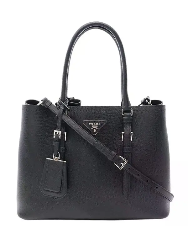 Prada 2013-2026 Medium Saffiano Cuir Double Handle Satchel - Black