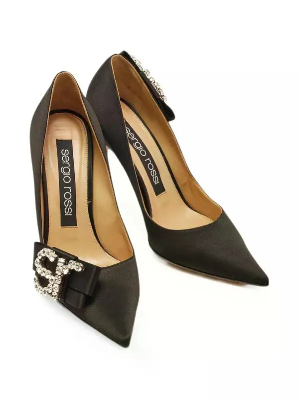 SERGIO ROSSI Satin Crystal-embellished Bow Pumps