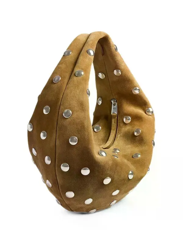 Khaite Medium Olivia Hobo In Suede With Silver Studs - Neutrals