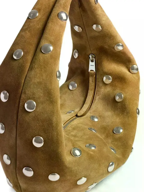 Khaite Medium Olivia Hobo In Suede With Silver Studs - Neutrals