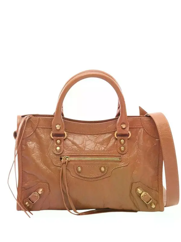 Balenciaga Small Lambskin Motocross Classic City Satchel - Brown