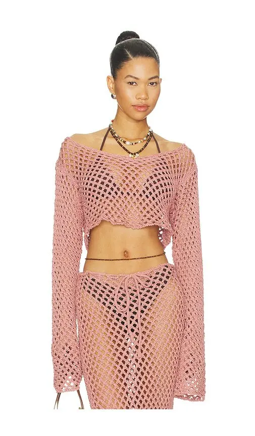 BANANHOT Crochet Knit Shirt - Rose