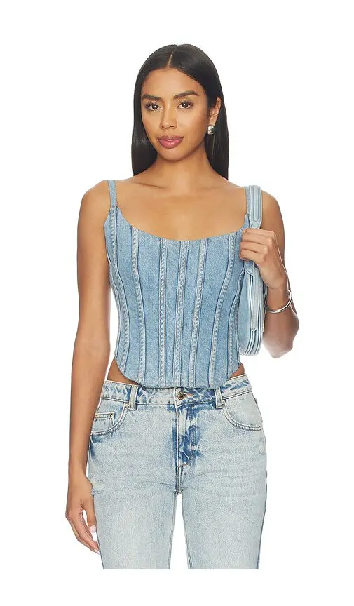 Retrofete Marishka Top A Denim Corset With Lace-up Back - Blue