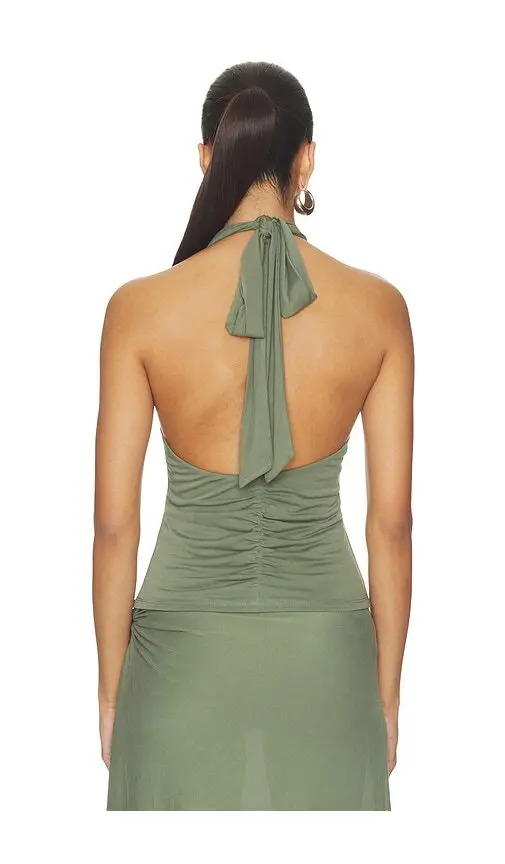 NIA Halterneck Top With Self-tie Detail - Olive