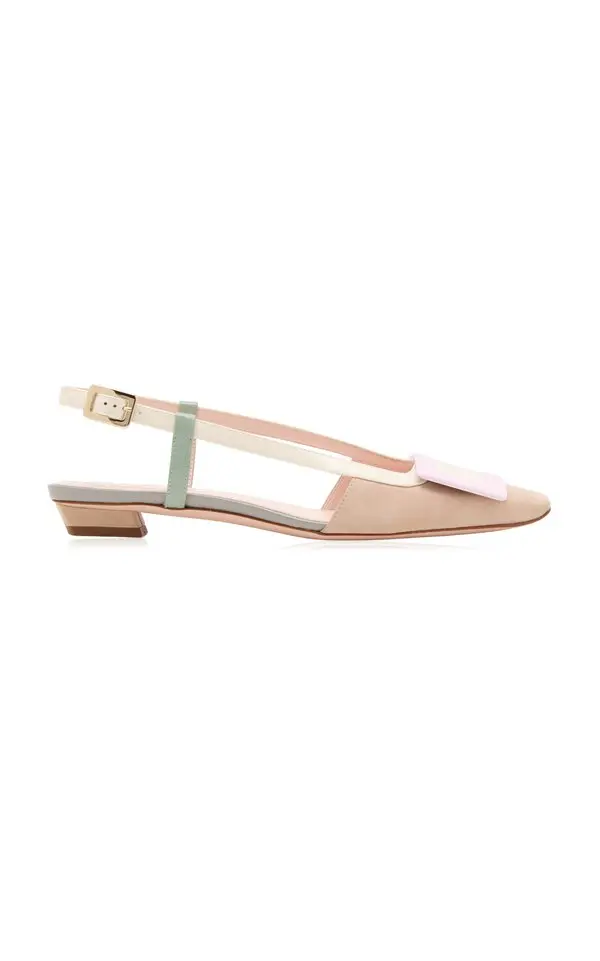 ROGER VIVIER Belle Vivier Suede Slingback Flats With Buckle Detail - Multi