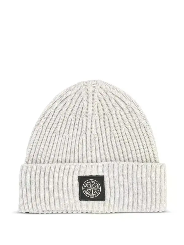 Stone Island Logo Patch Beanie Hat - Grey