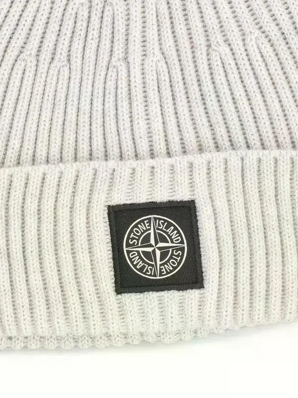 Stone Island Logo Patch Beanie Hat - Grey