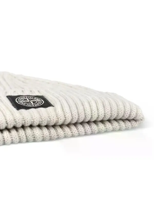 Stone Island Logo Patch Beanie Hat - Grey