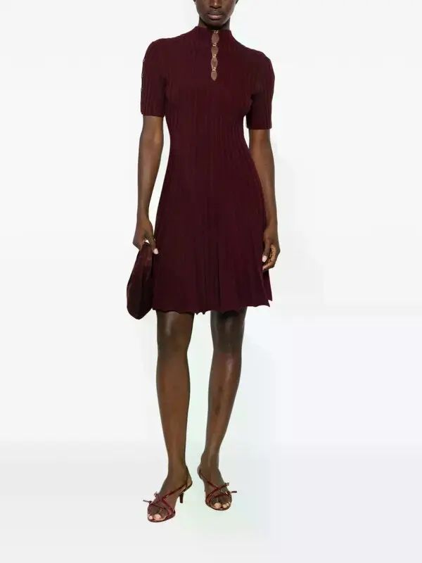 Maje Ribbed Knit Funnel Neck Midi Dress