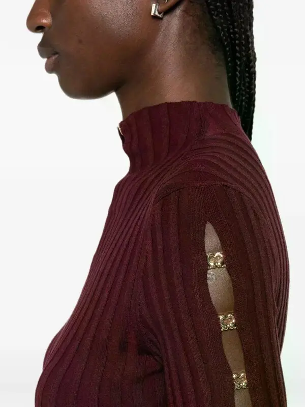 Maje Ribbed Knit Funnel Neck Midi Dress