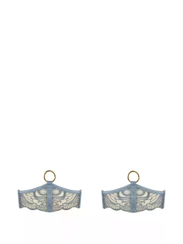 BORDELLE Embroidered Garters With Gold-tone Hardware - Blue