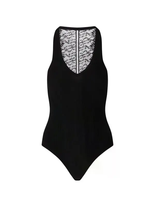 Liu Jo Bodysuit With Lace Insert And V-neckline - Black