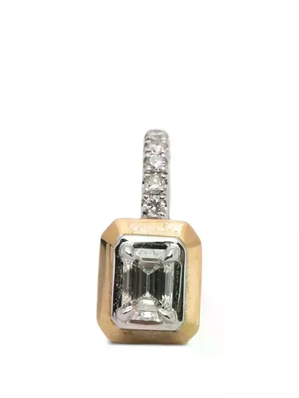 RAINBOW K 9k Yellow Gold Emerald-cut Diamond Bezel Setting Hoop Earring - Silver
