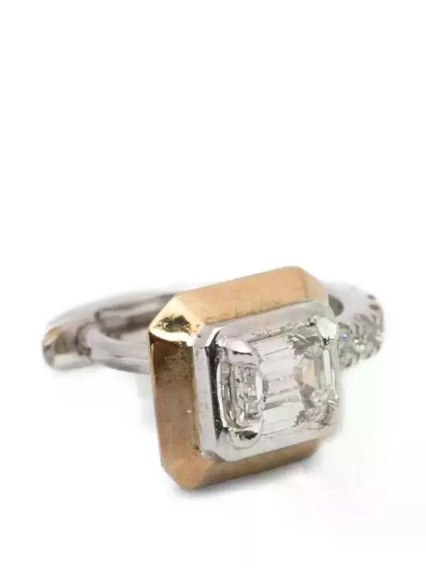 RAINBOW K 9k Yellow Gold Emerald-cut Diamond Bezel Setting Hoop Earring